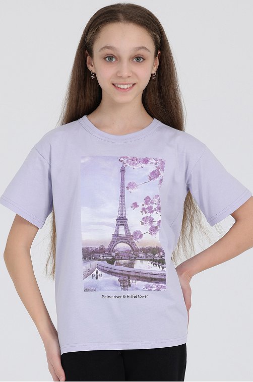 Футболка для девочки Апрель 6687699 фиолетовый купить оптом в HappyWear.ru